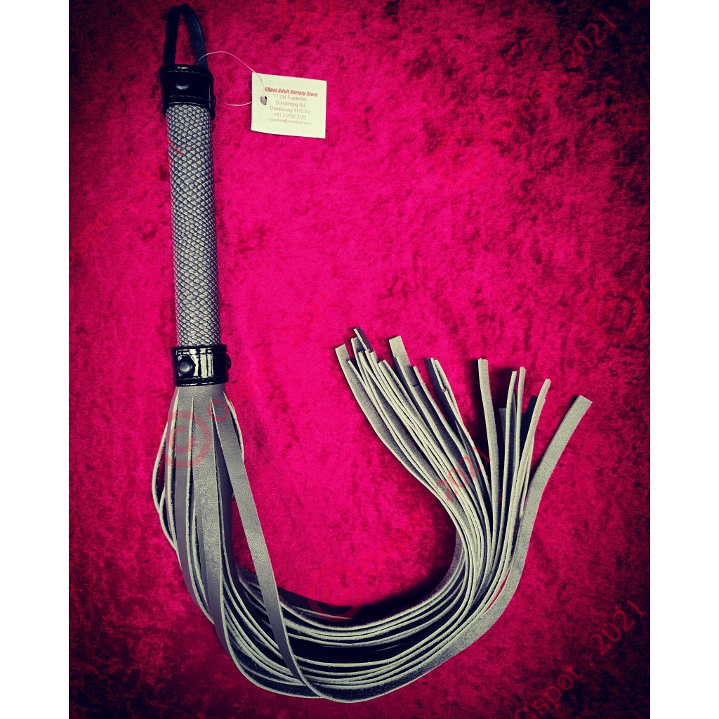 Leather Flogger Grey Pattern Handle | GSpot Adult Variety Store